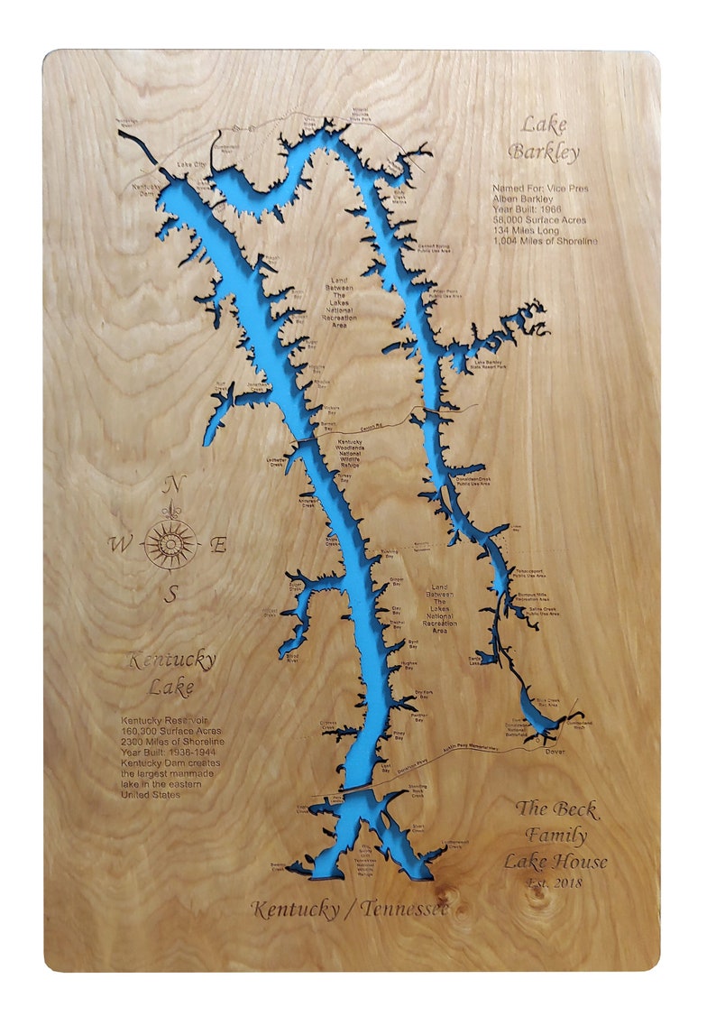 Lake Barkley KY and Kentucky Lake TN Laser Cut Wood Map | Etsy