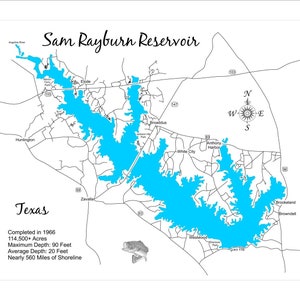 Sam Rayburn Reservoir, Texas - Precision Laser Cut/engraved Wood Map - Etsy