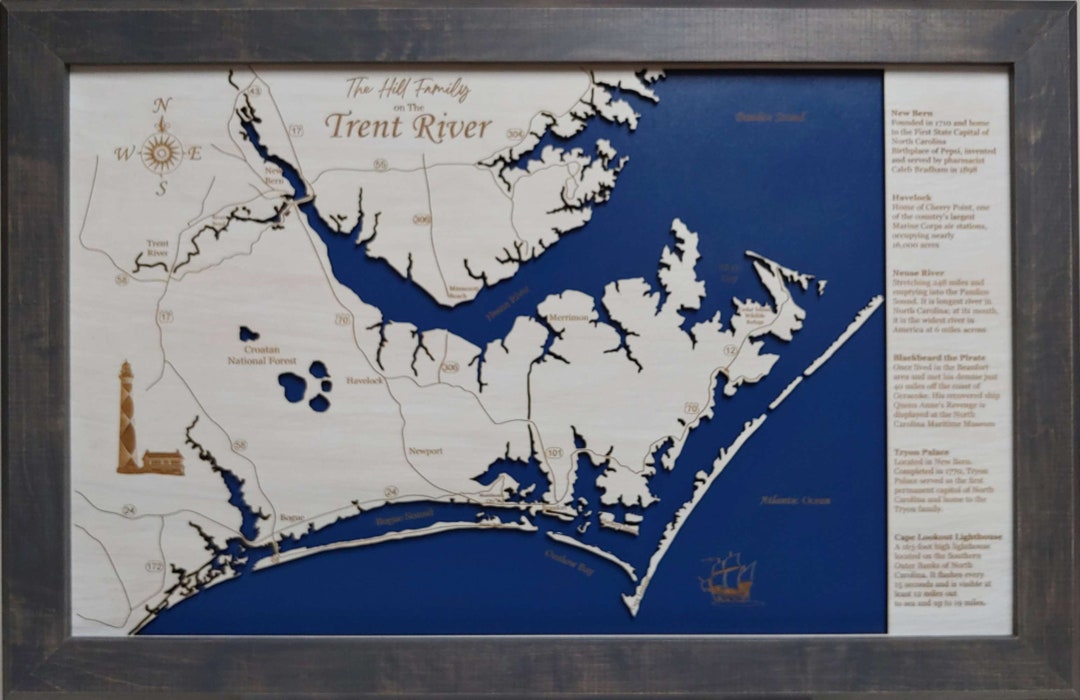 Neuse River, North Carolina - Precision Laser Cut/engraved Wood Map - Etsy