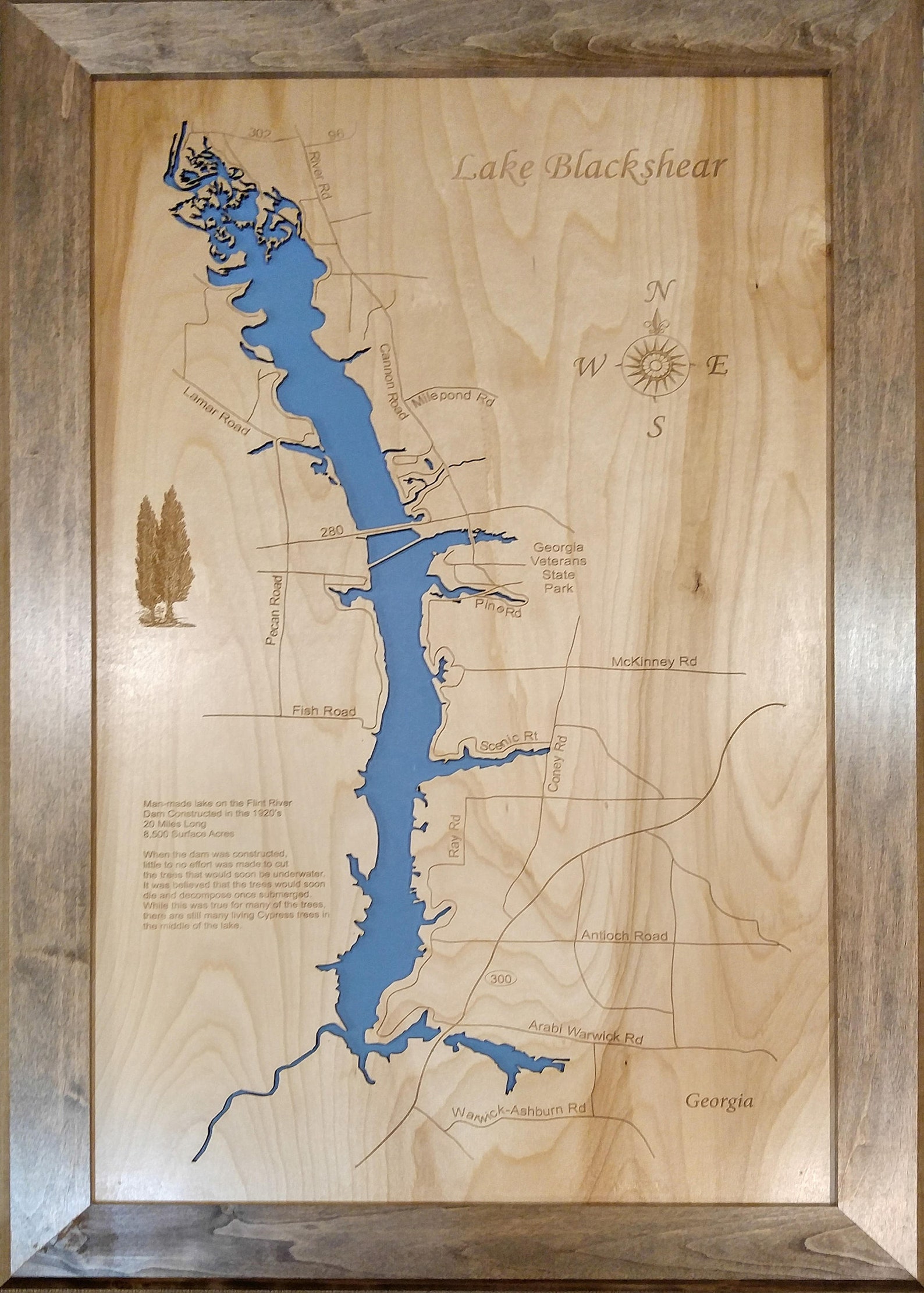 Custom Map of Lake Blackshear Georgia Wood Laser Cut Engraved | Etsy
