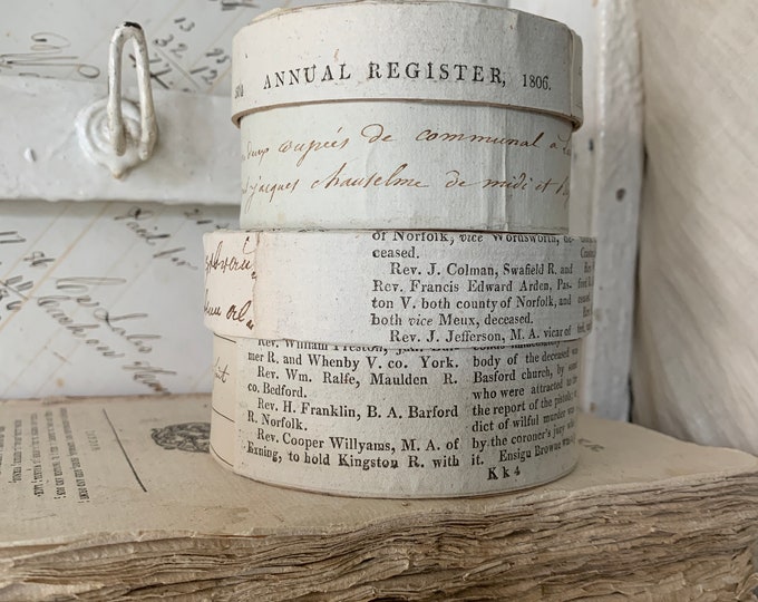 Antique Paper Covered Boxes/set of Two/antique Script Paper - Etsy