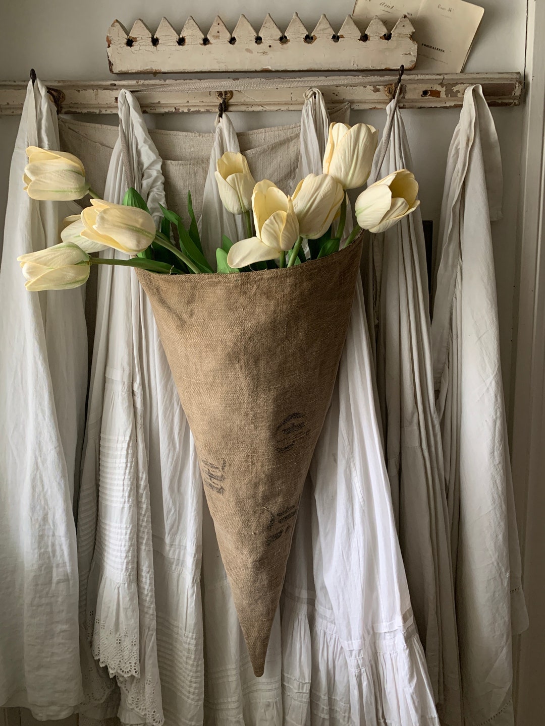 Large Antique Grainsack Cone Pocket Pouch~1800’s Linen/primitive Style ...