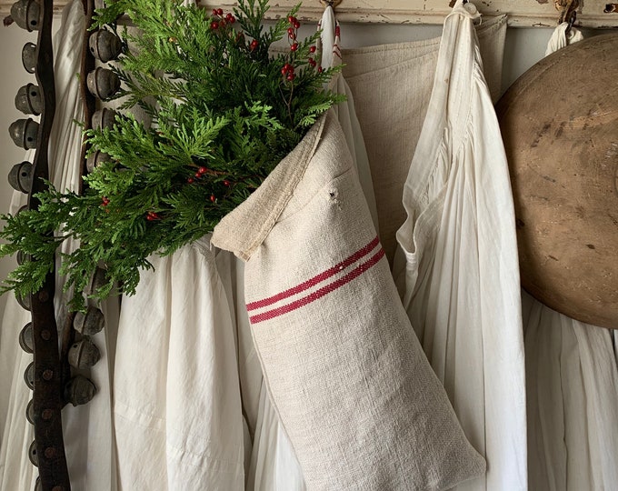 Primitive Antique Grainsack Pocket red Stripe - Etsy