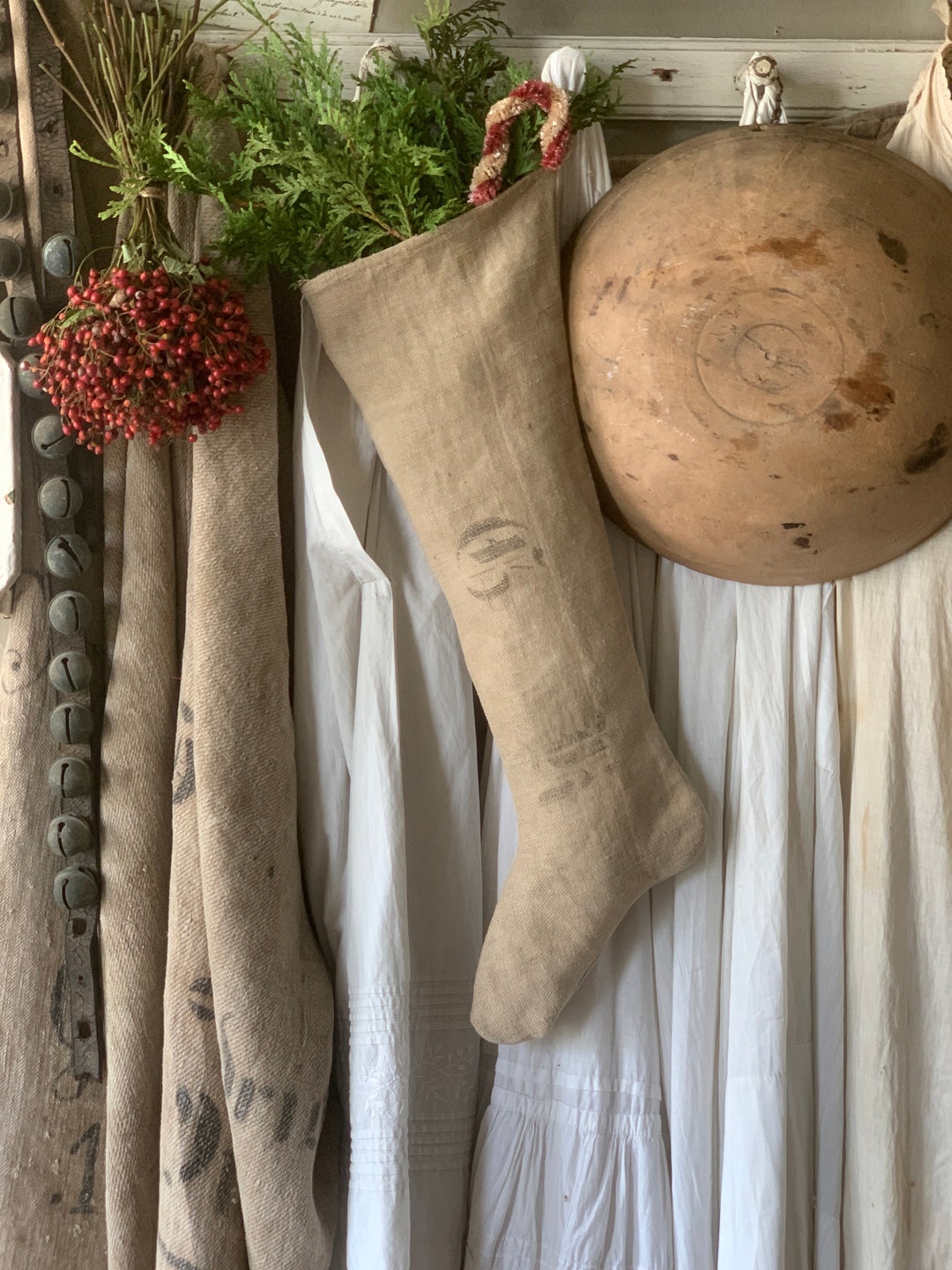 Large Antique Grainsack Primitive Stocking Original - Etsy