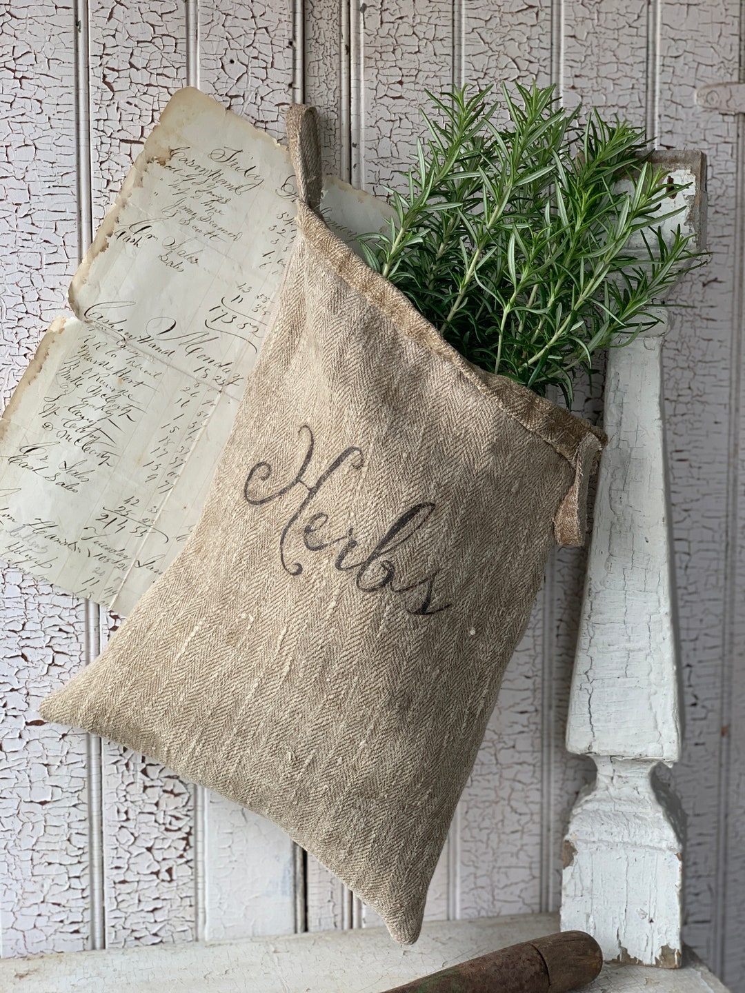 Antique Grainsack Pocket~ Primitive Wall Pocket/ Primitive Pouch/added ...