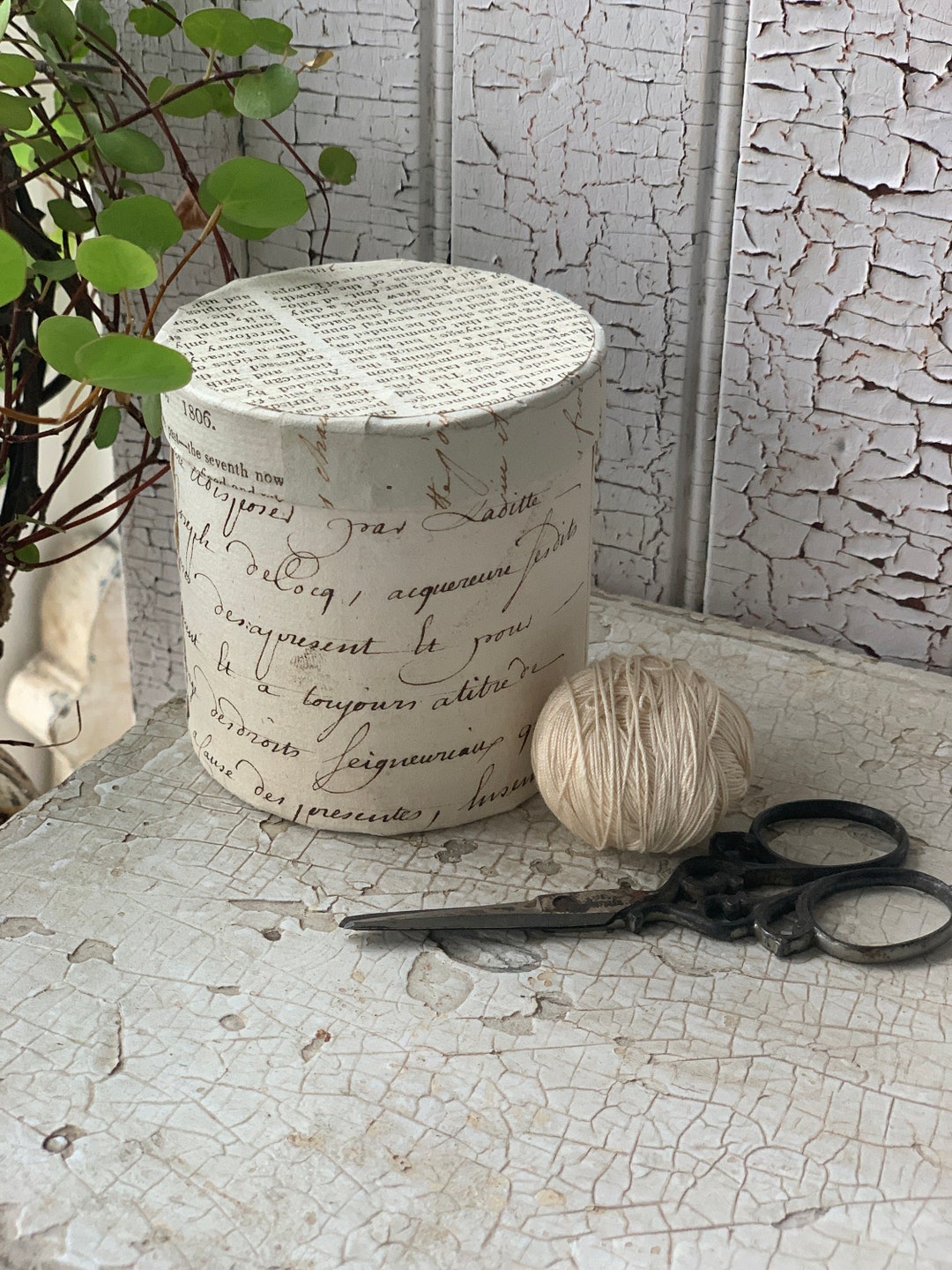 Antique Paper Covered Box/antique Script Paper/ Small Round Box - Etsy