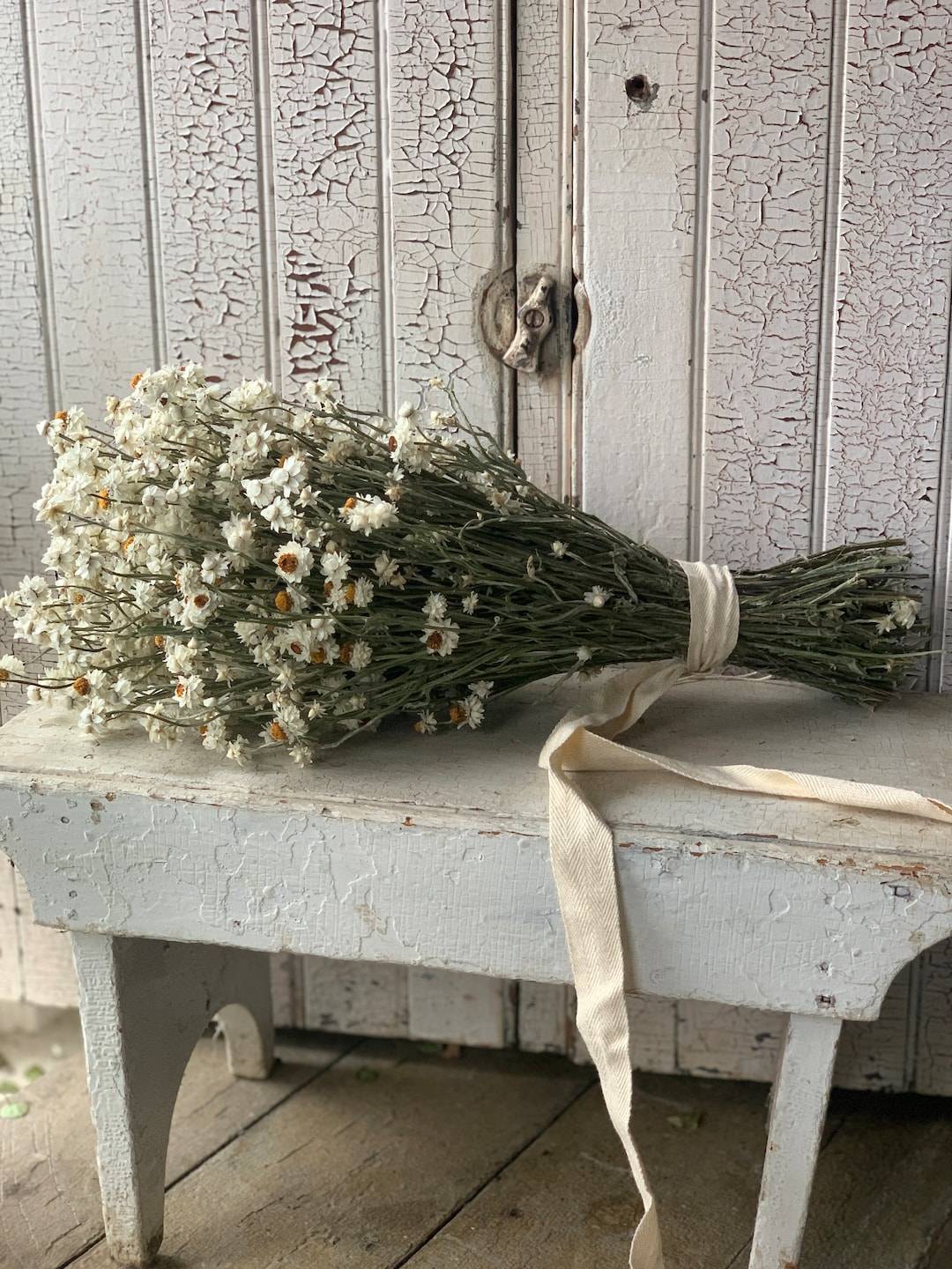 Dried White Flower Bundle/everlasting Flowers/ Country Style/ Gathered ...