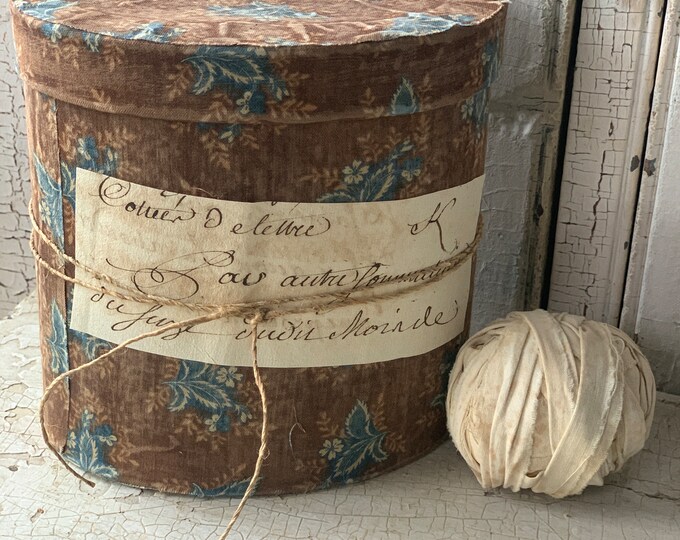 Fabric Covered Box/ Early Blue/brown Calico / Script Paper/ Primitive ...