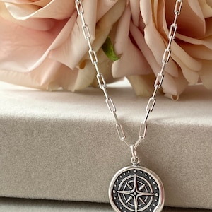 Sterling Silver Wax Coin Compass Necklace. Graduation Necklace ...