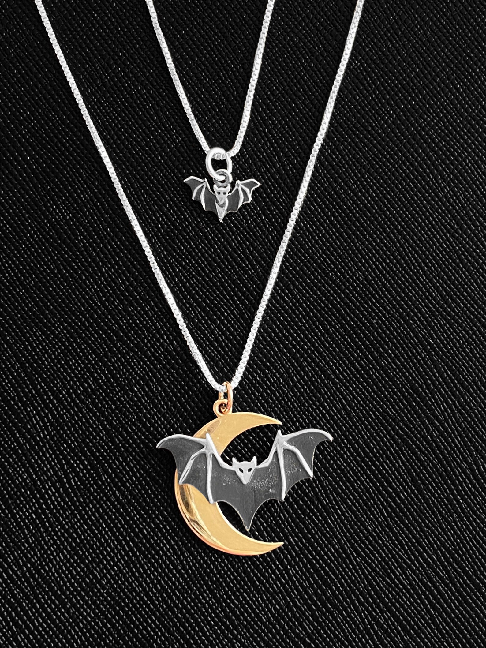 Sterling Silver Bat and Moon Necklace. Bat Jewelry Vampire - Etsy