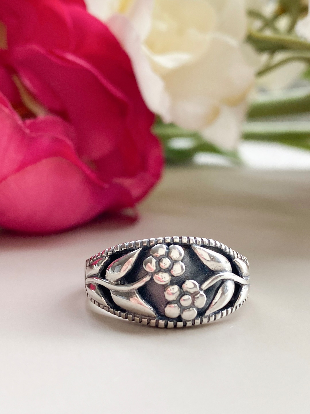 Sterling Silver Floral Ring. Flower Jewelry, Floral Ring, Spring Ring ...