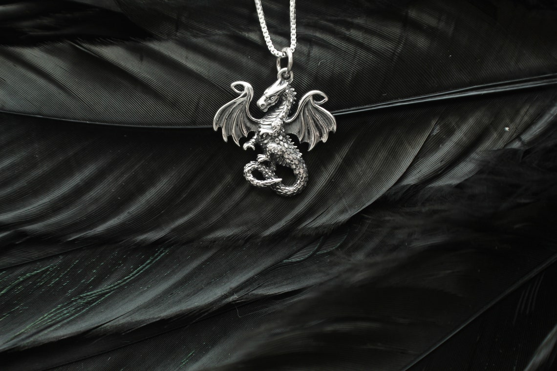 Sterling Silver Dragon Necklace. Guardian Jewelry Dragon | Etsy