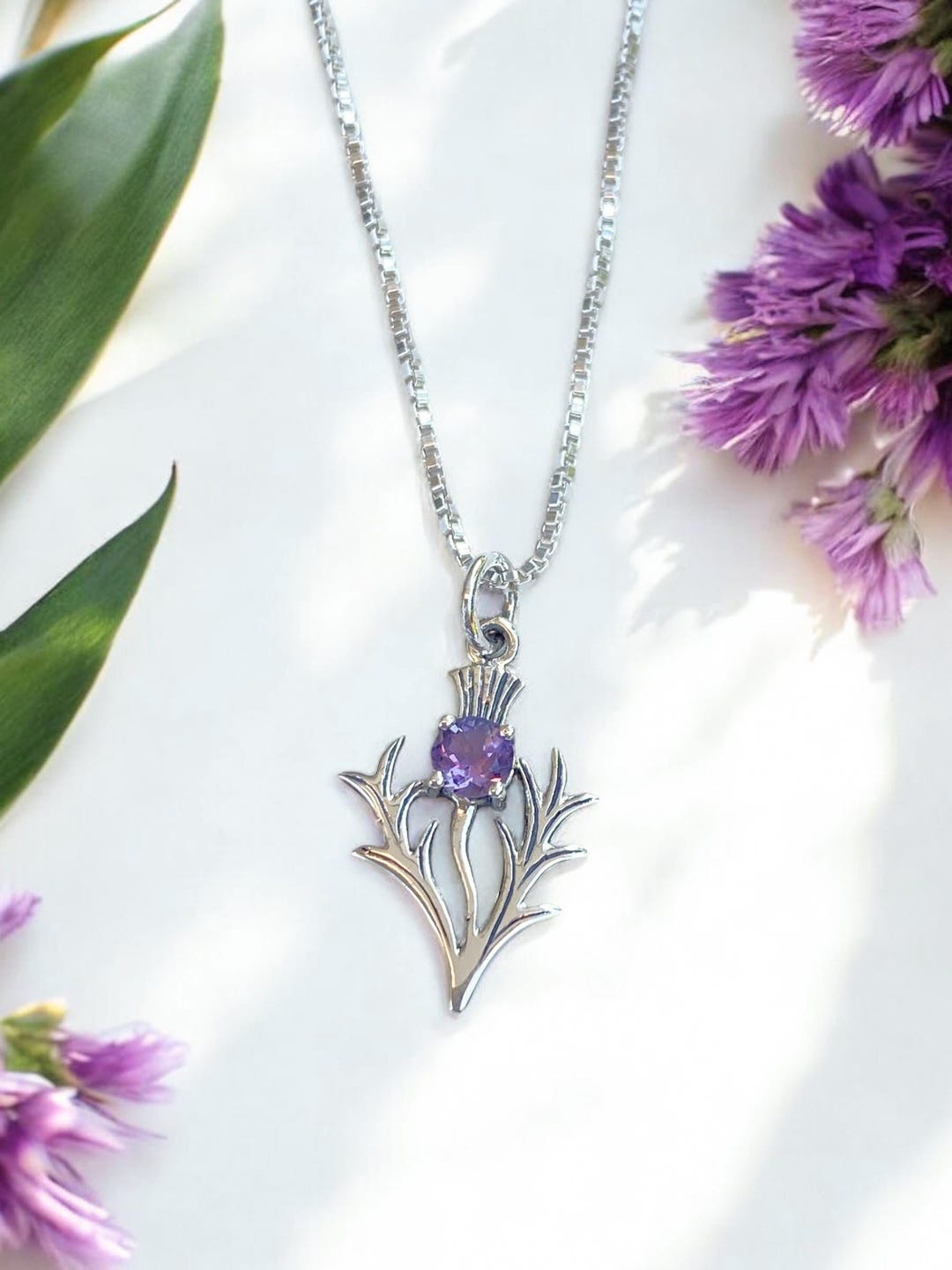 Sterling Silver Scottish Thistle With Amethyst Necklace. Scottish ...