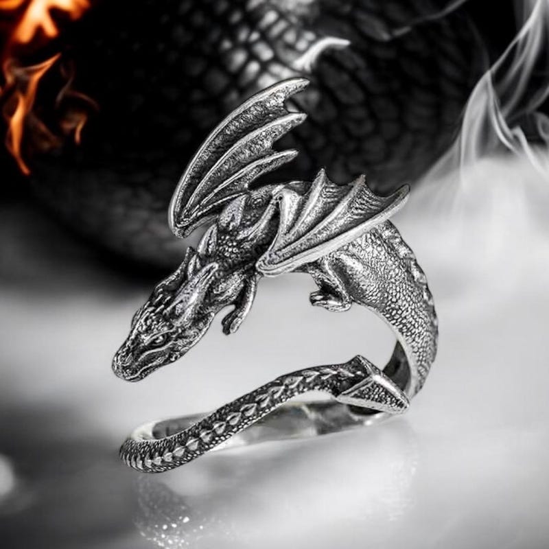 Mens Sterling Silver Dragon Rings - Etsy