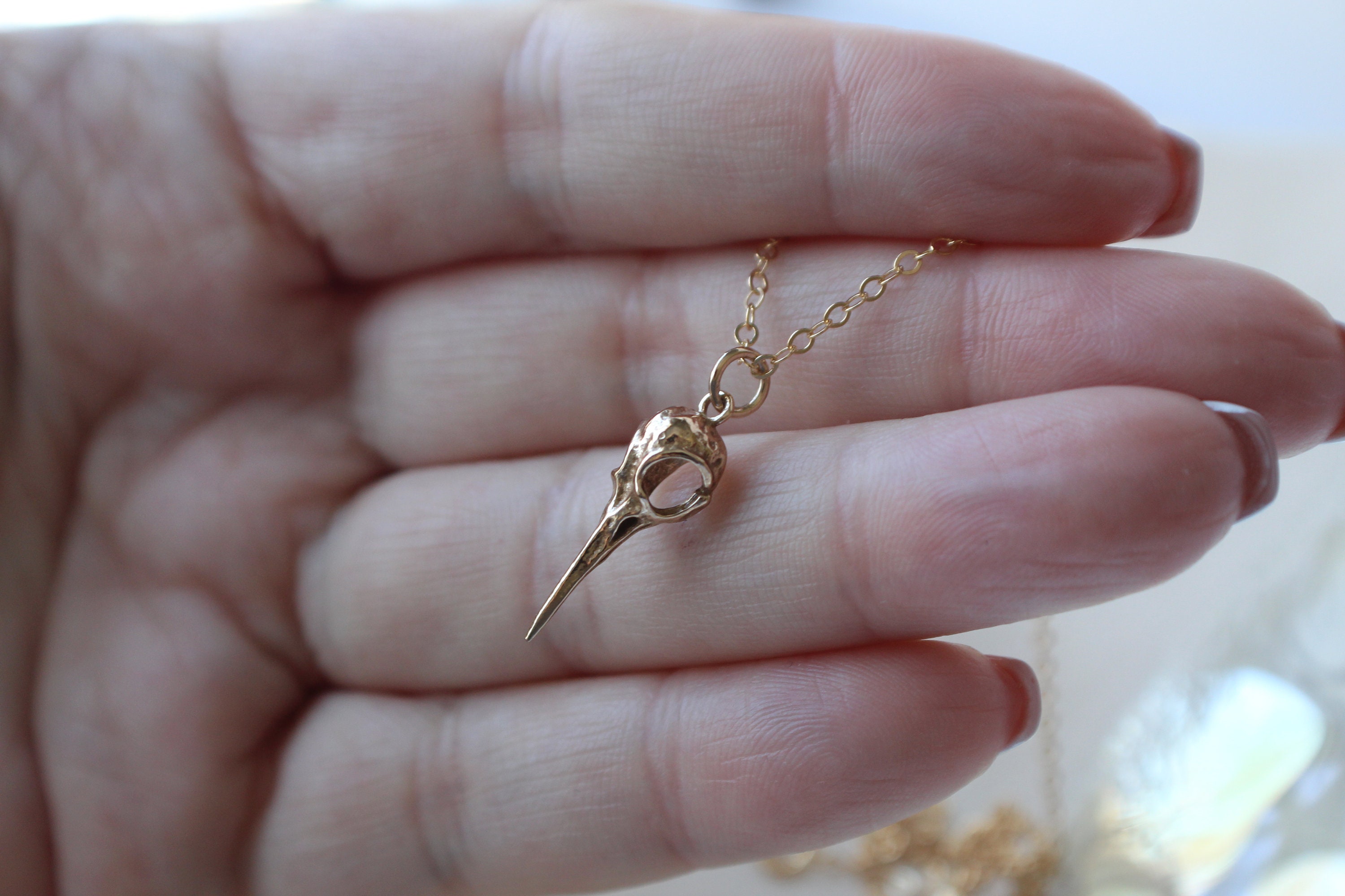 Gold Filled Hummingbird Skull Necklace - Bronze Gothic Jewelry - Etsy