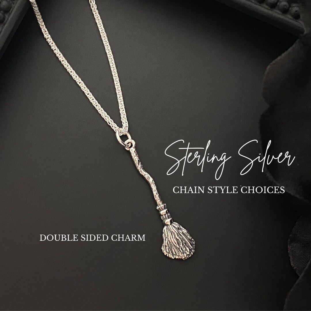 Sterling Silver Witches Broom Double Sided Necklace. Witch Jewelry ...