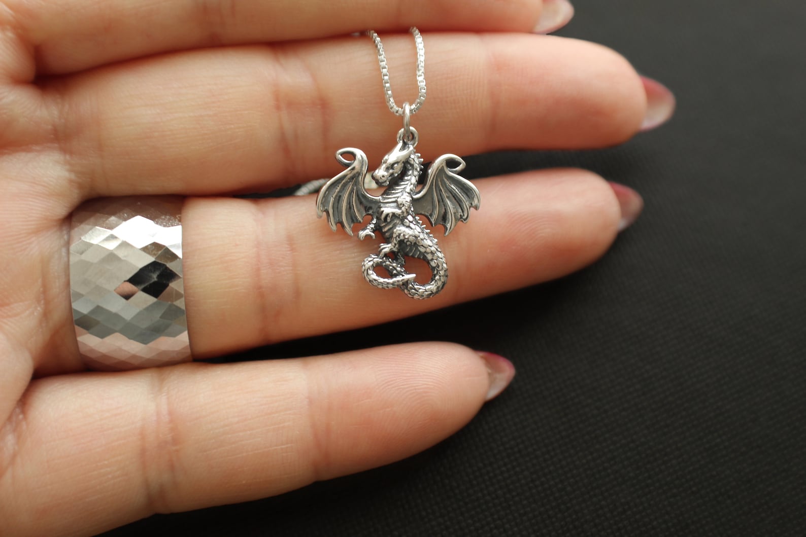 Sterling Silver Dragon Necklace. Guardian Jewelry Dragon | Etsy