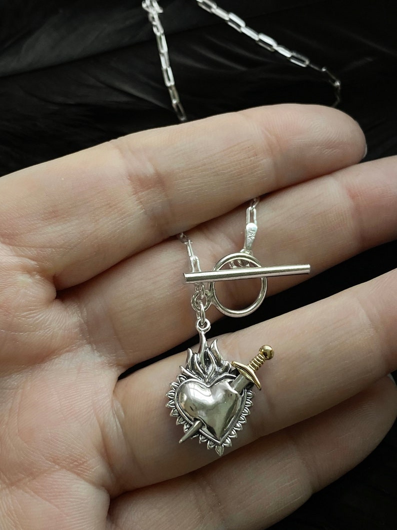 Sterling Silver Sacred Heart Staple Chain Necklace. Faith - Etsy