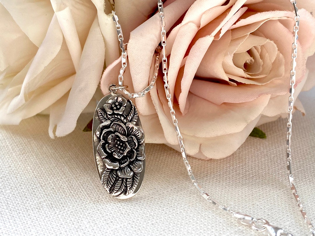 Sterling Silver Peony Flowers Necklace, Peony Jewelry, Flower Jewelry ...