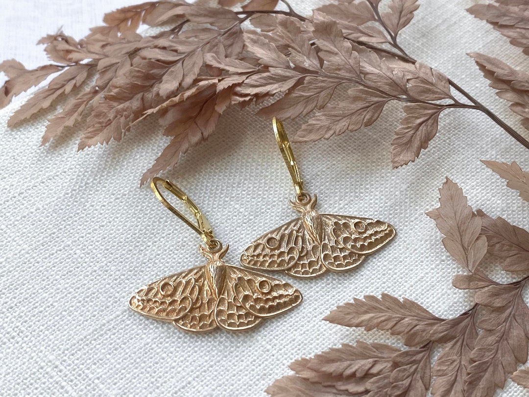 Gold Moth Lever Back Earrings. Insect Jewelry, Moth Jewelry, Nature ...