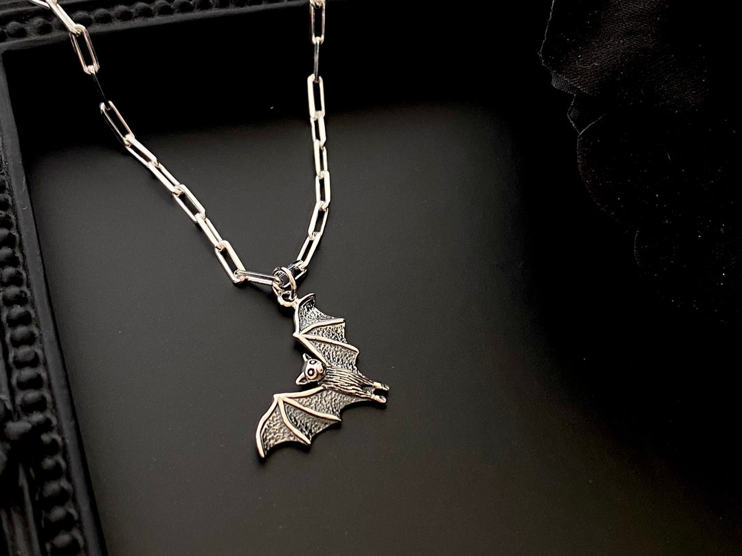 Sterling Silver Bat Necklace. Fruit Bat Jewelry, Flying Bat Jewelry ...