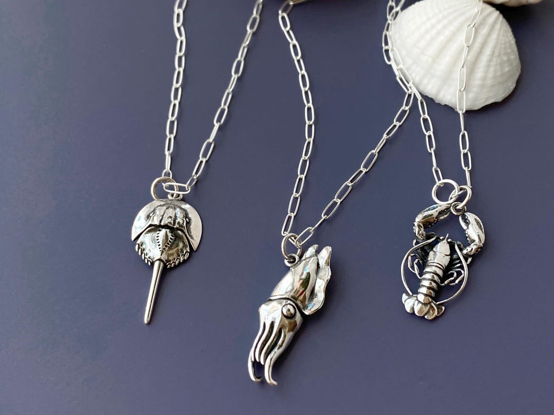 Sterling Silver Lobster, Cuttlefish or Horseshoe Crab Charm Necklace ...