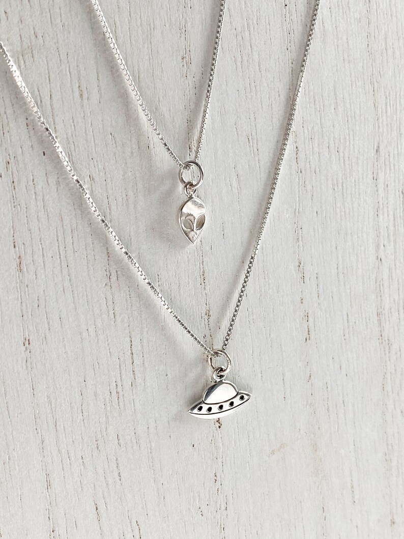Sterling Silver Alien Necklace: Tiny UFO Jewelry, 'I Want to Believe ...
