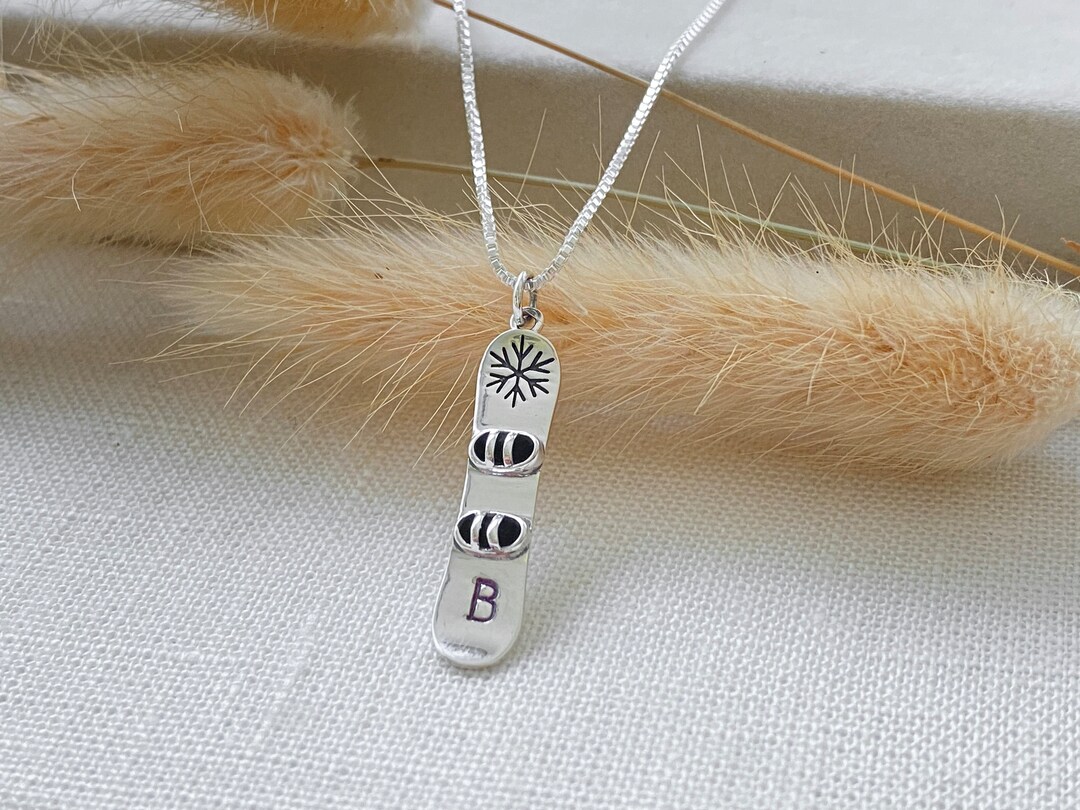 Personalized Sterling Silver Snowboard With Initial Necklace, Snowboard ...