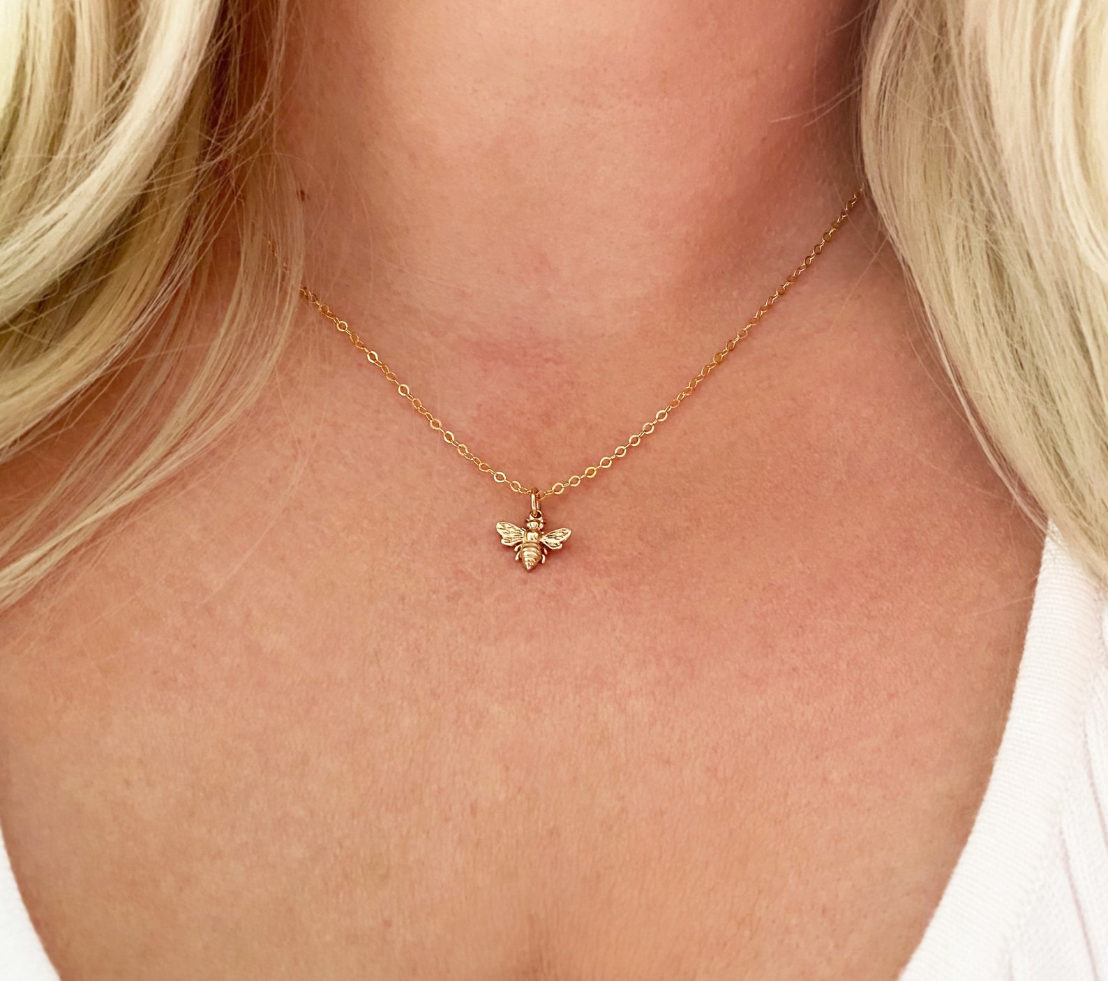 Tiny Bee Necklace in Sterling Silver or Gold Filled. Bee Jewelry ...