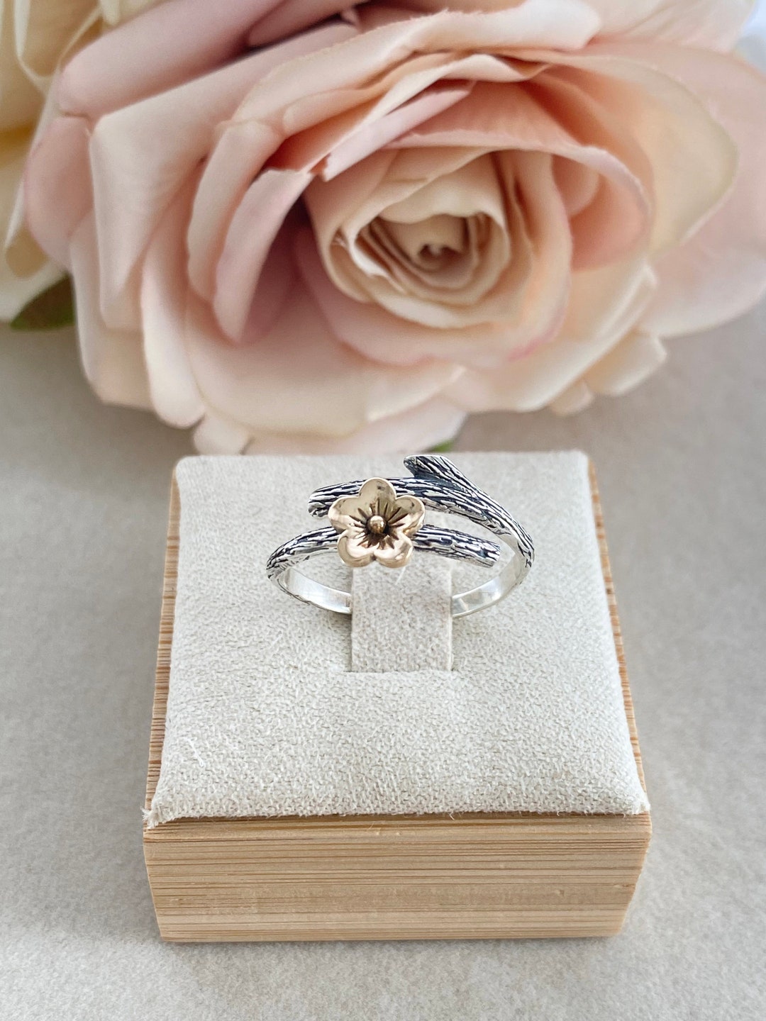 Sterling Silver Apple Blossom Ring. Adjustable Ring, Apple Blossom ...