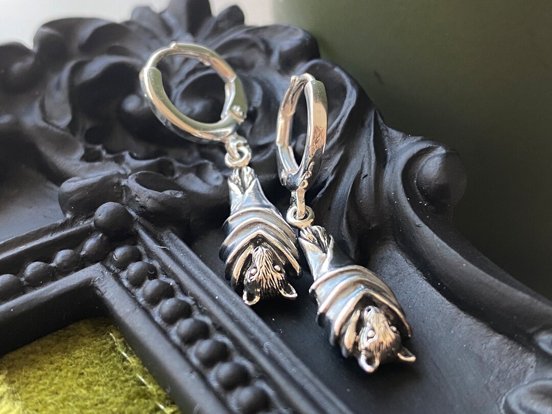 Sterling Silver Bat Hoop Earrings: Gothic Halloween Jewelry - Etsy