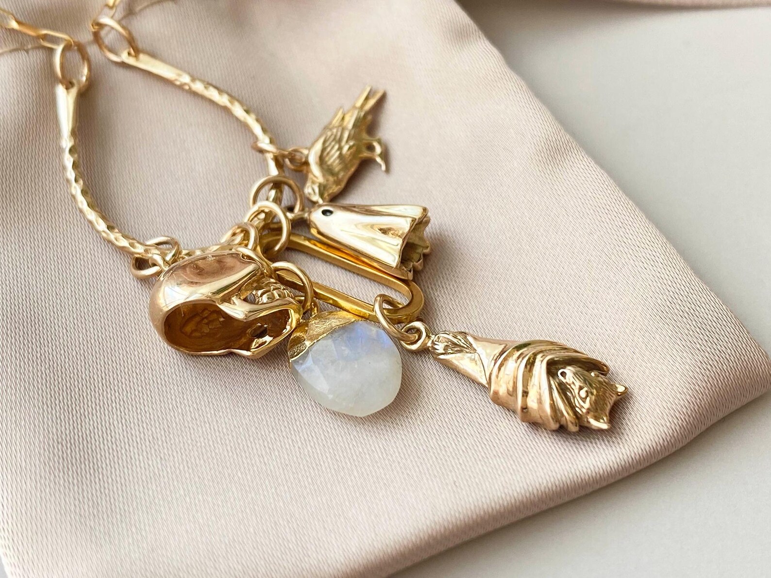 Gold Ghost Talisman Necklace: Bronze Raven, Bat & Skull Jewelry - Etsy