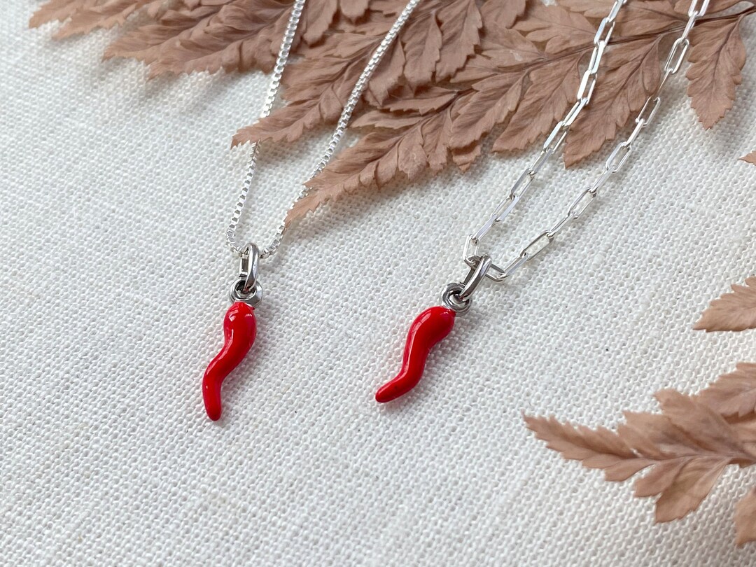 Sterling Silver Red Italian Horn Necklace: Enamel Cornicello, Good Luck ...