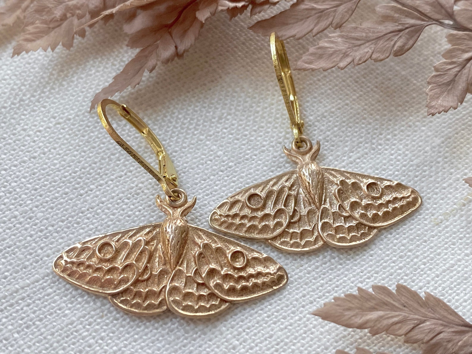 Gold Moth Earrings – Bronze Insect. Gold Fill Ear Wires. - Etsy
