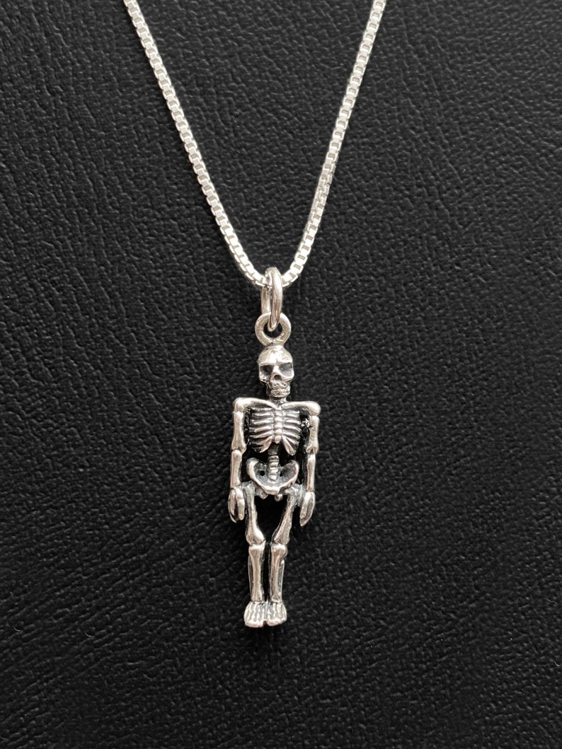Small Sterling Silver Skeleton Necklace. Skeleton Jewelry | Etsy