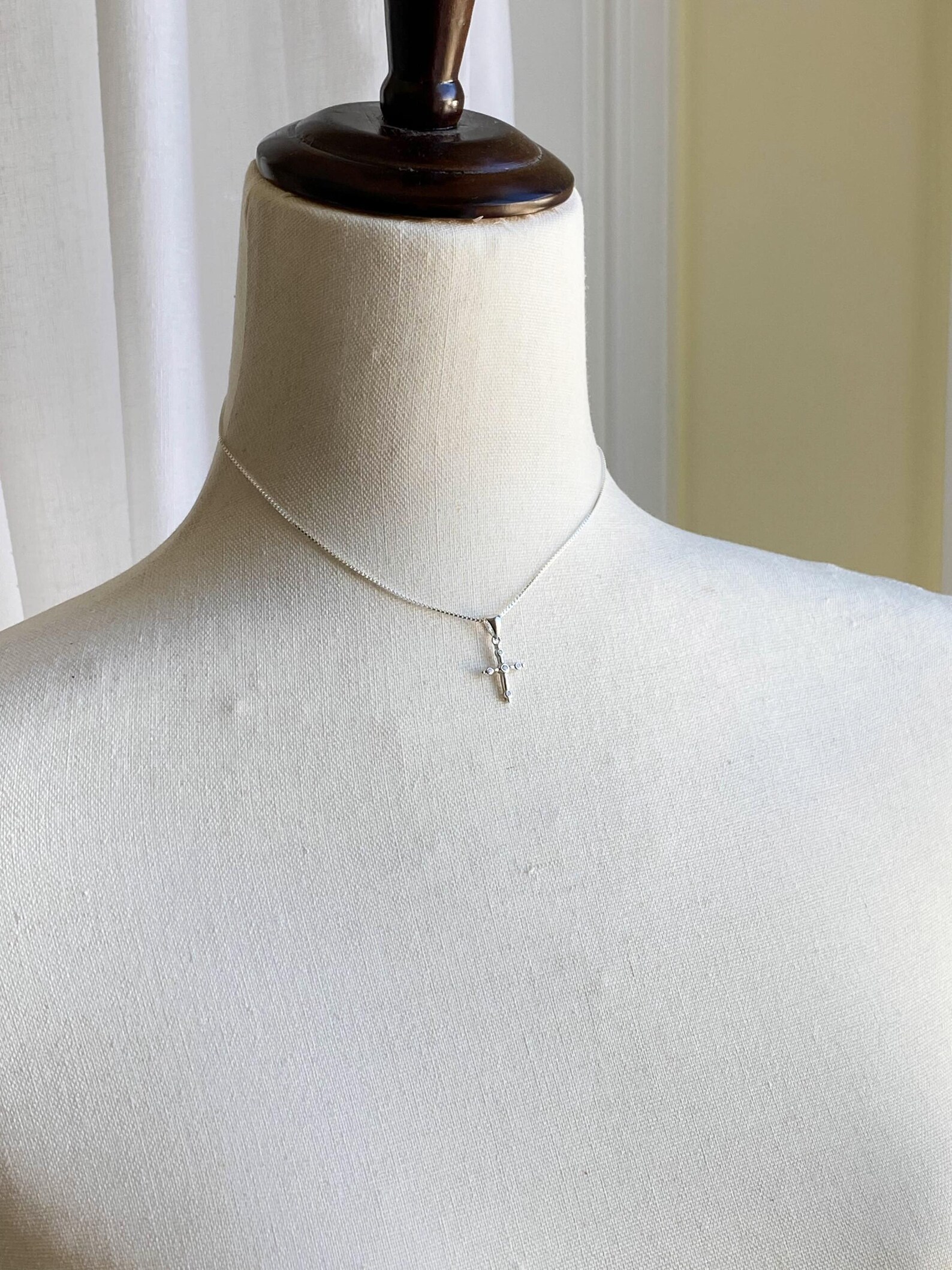 Dainty Sterling Silver Cross Necklace – CZ Accent Pendant - Etsy