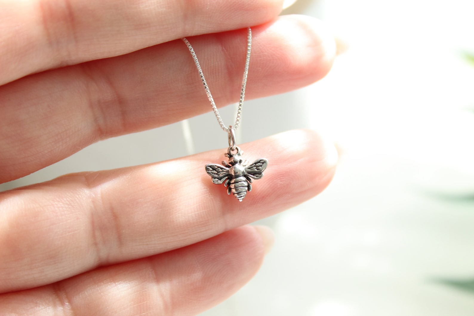 Tiny Bee Necklace in Sterling Silver or Gold Filled. Bee Jewelry ...
