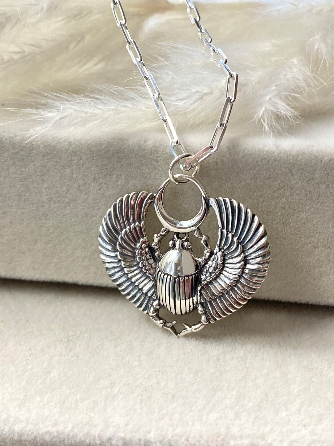 Sterling Silver Scarab Necklace, Scarab With Wings Jewelry, Rebirth ...
