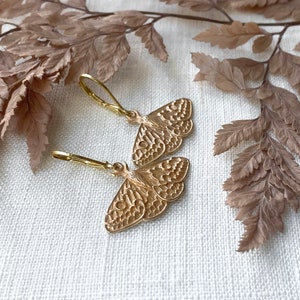 Gold Moth Lever Back Earrings. Insect Jewelry, Moth Jewelry, Nature ...