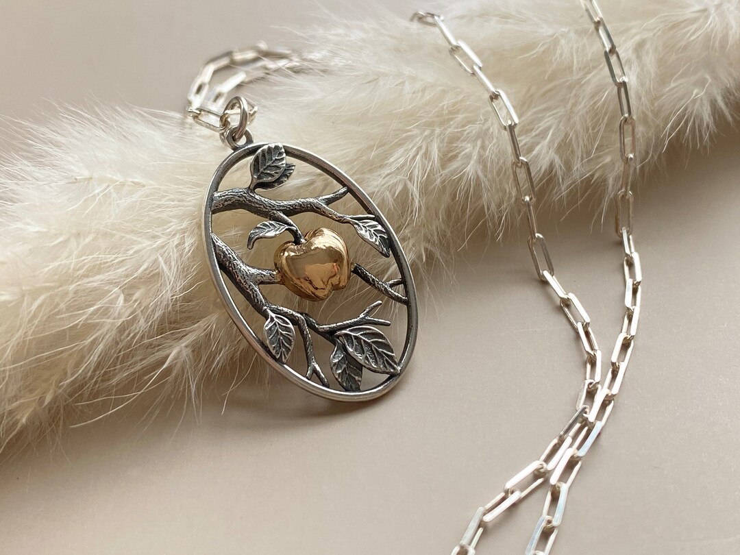 Sterling Silver Apple Tree Necklace, Bronze Apple Charm - Etsy