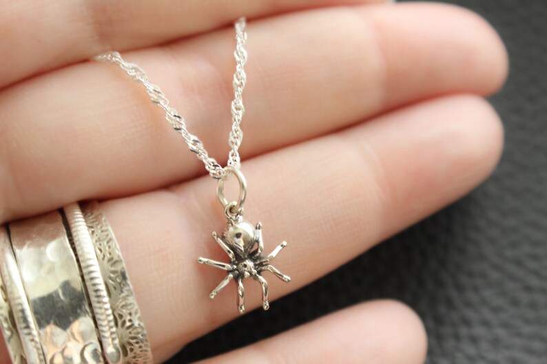 Sterling Silver Tiny Spider Charm Necklace . Spider Jewelry | Etsy