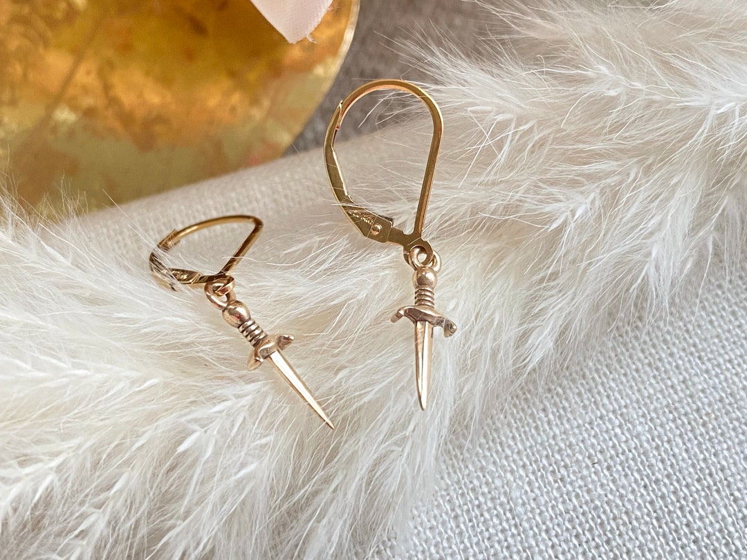Gold Filled Dagger Earrings, Bronze Charm, Goth Punk Jewelry - Etsy