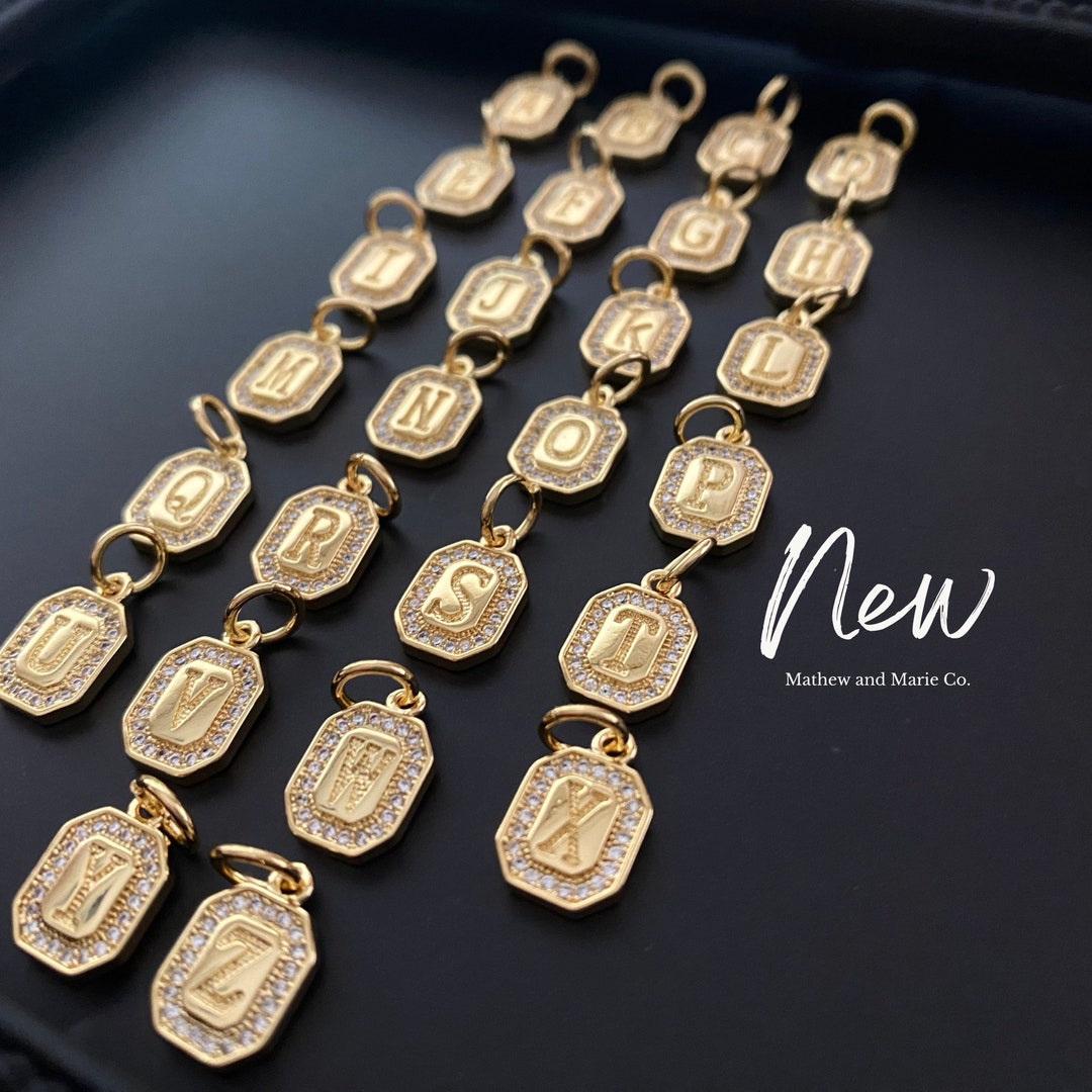 Gold Initial Charm With CZ Add On. Personalization Charm Initial Tag ...