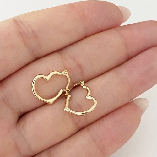 14K White Gold Heart Hoop Earrings Love - Etsy