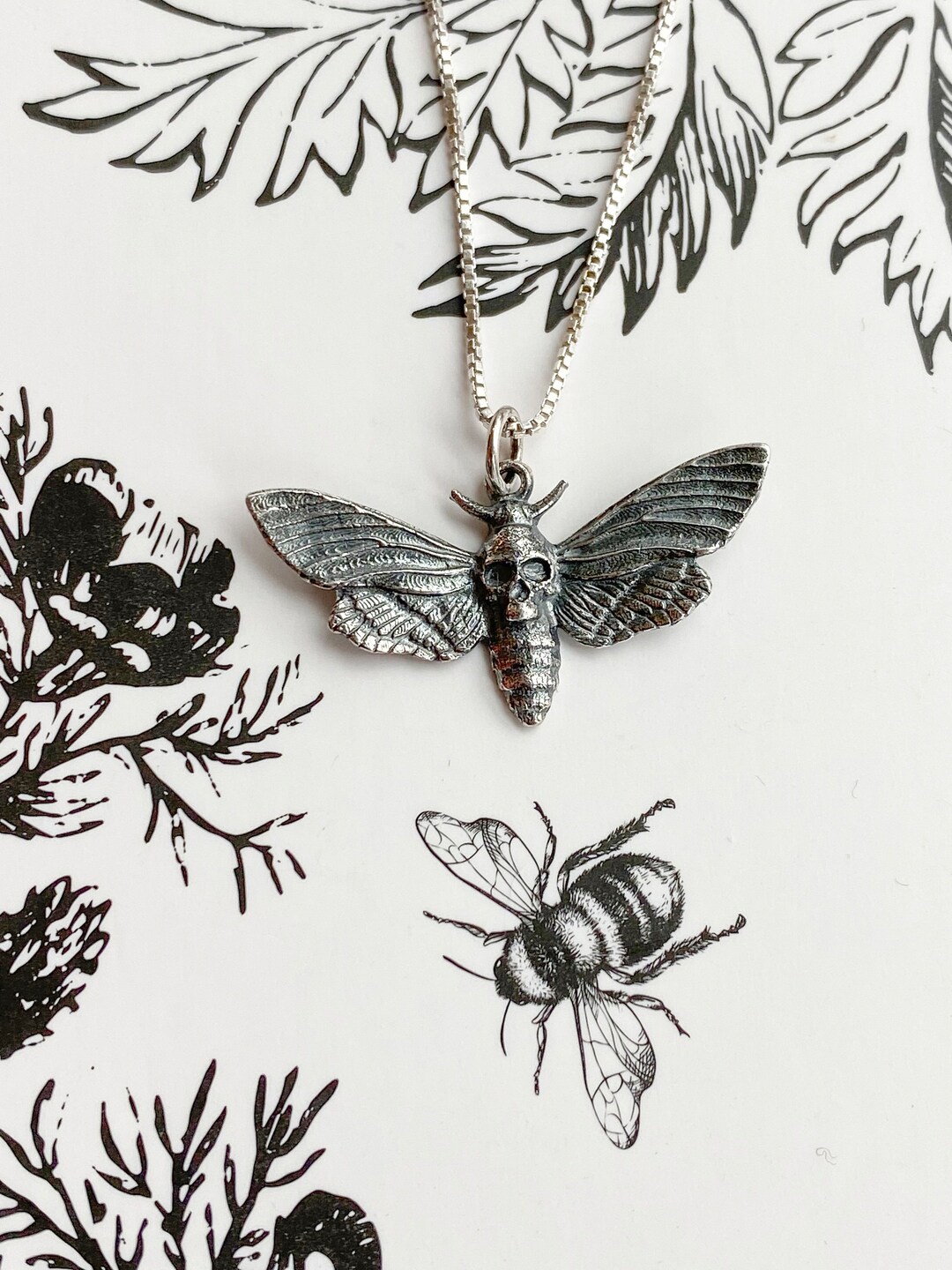 Sterling Silver Deaths Head Moth Necklace. Transformation Jewelry, Moth ...