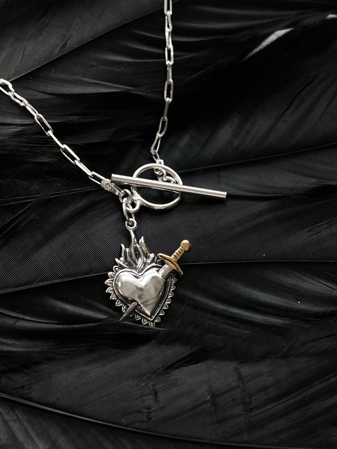 Sterling Silver Sacred Heart Staple Chain Necklace. Faith Jewelry ...