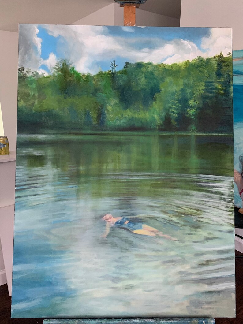 Back Float Figurative Art original Oil Painting Lake Art Painting Study ...