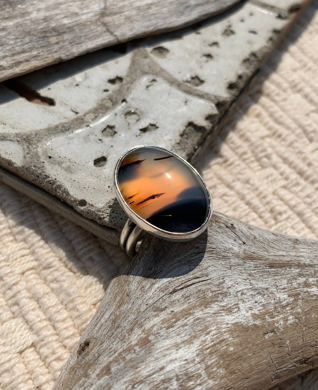 U.S. Size 7 Oval Montana Agate Dusk Ring in Sterling Silver Artisan ...