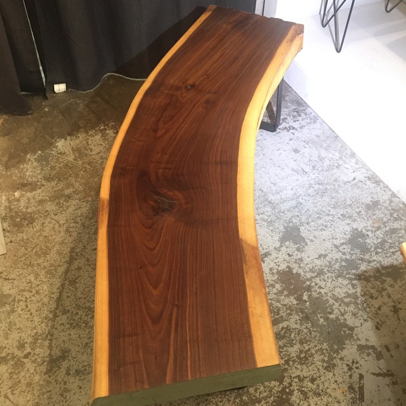 Walnut Slab Bench w/Metal Strap Legs | Etsy