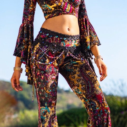 Womens Velvet Bell Bottoms With Ruffle - Etsy